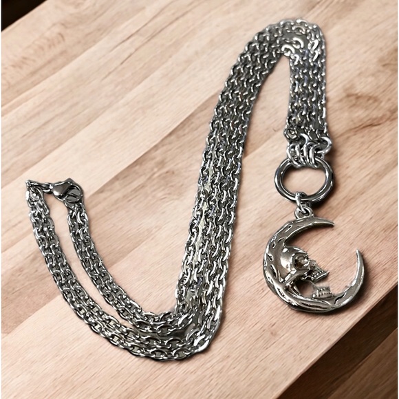 Silverskylight | Jewelry | Double Chain Moon Skull Necklace Stainless ...